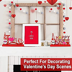 TURNMEON 3 Pcs Valentine's Day Table Decorations Sign Love Red Heart XoXo Gnome Happy Valentines Day Wooden Table Centerpieces Decoration for Valentine Home Office Decor Dinner Room Party Coffee