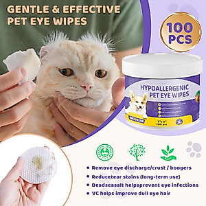 Eyes Wipes for Dog & Cat - Dog Eye Wipes Tear Stain Remover, Soft Pet Wipes for Gently Cleaning Eyes - Coconut Oil Pet Cleaning Grooming Deodorizing Wipes for Eyes, Face, Wrinkle