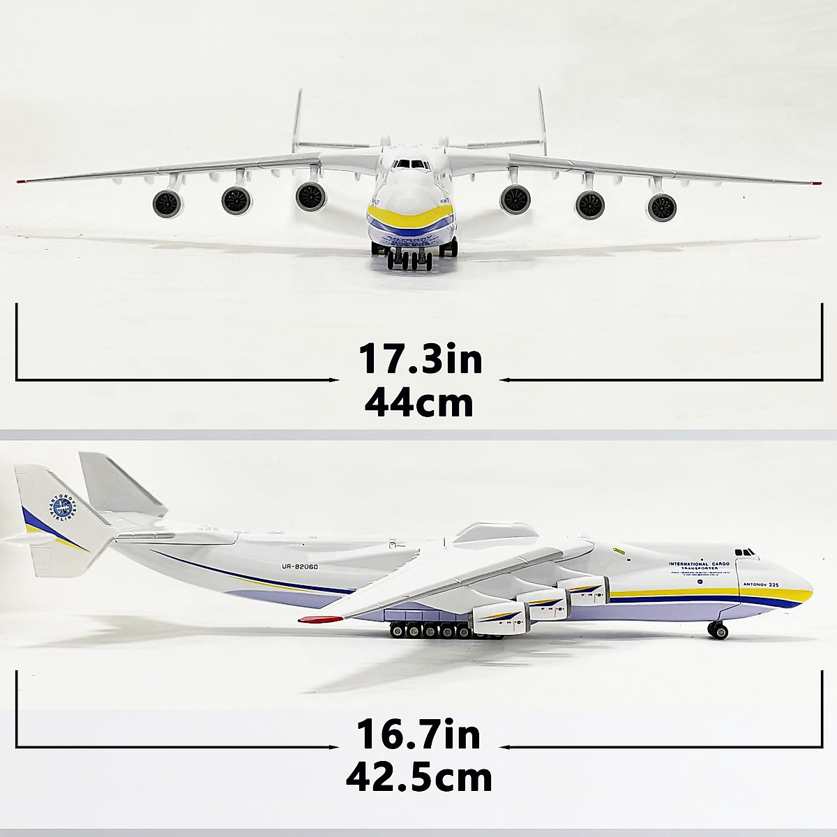 Mahfisj 1:200 Scale AN225 Model Airplane，Openable Cabin, 17-inch Length, Resin Aircraft Model Toy for Gifts and Collections (an225-1)