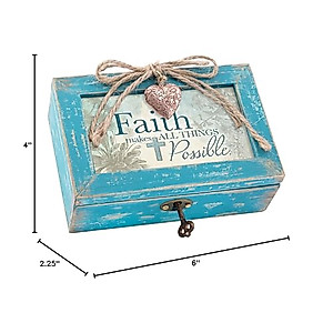 Cottage Garden Faith All Things Possible Petite Locket Teal Distressed Music Box Plays Amazing Grace