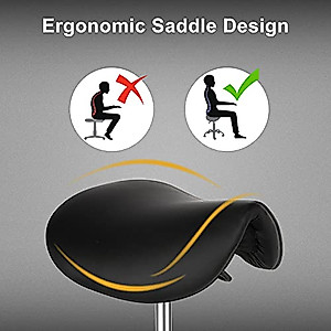 OmySalon Saddle Stool Rolling Chair, Ergonomic Saddle Chair with Swivel Wheels, Adjustable Hydraulic Stylist Cutting Stool for Tattoo Facial Massage Salon Medical Spa, Black