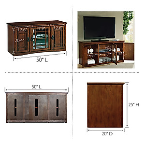 Leick Home 82350 Solid Wood Mission Oak Three Door TV Stand For 55" TVs Universal TV Console Living Room Storage Shelves Entertainment Center, Mission Oak