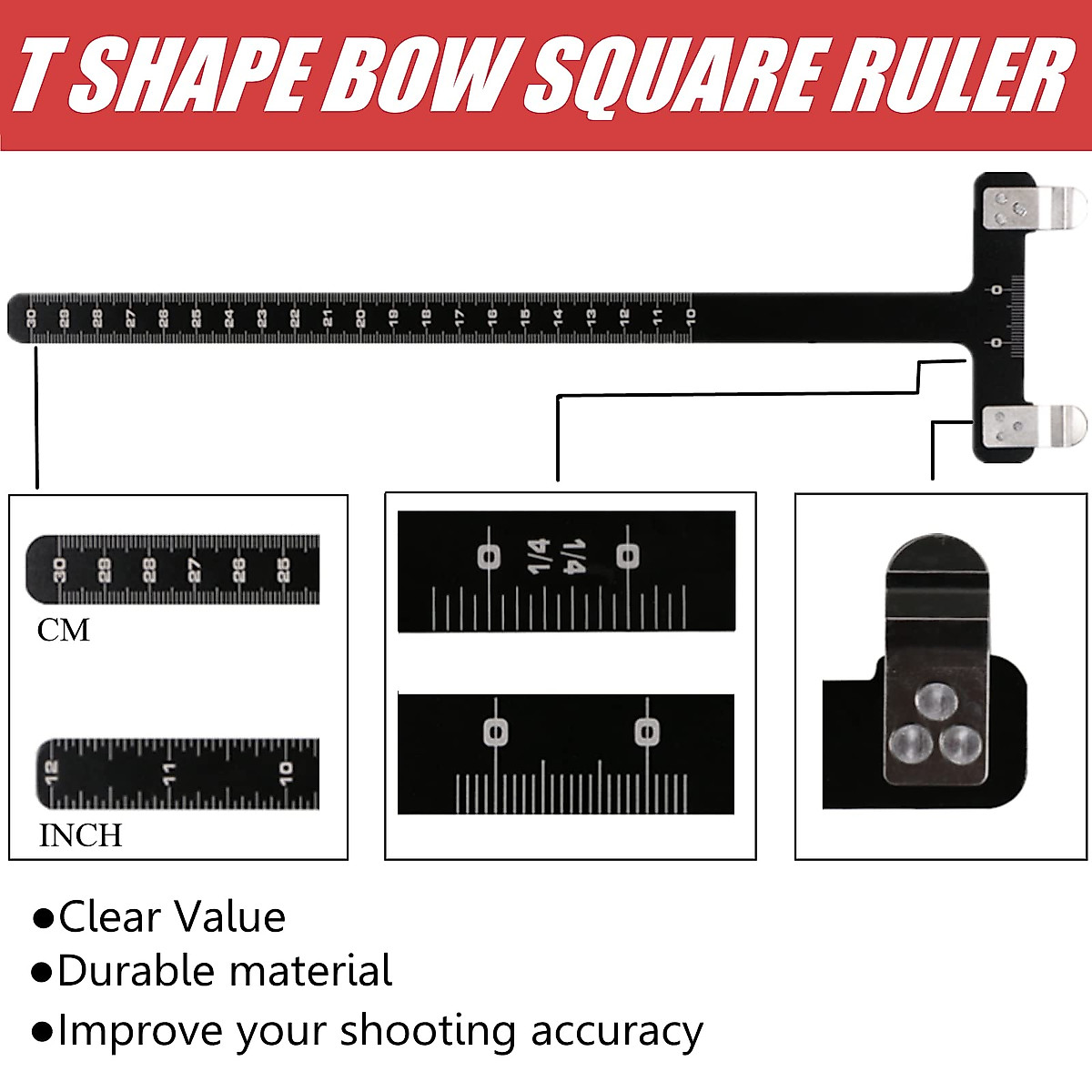 Huntingdoor Archery Nocking Points Pliers and Bow Square Set Archery Tools Tuning Kit Nocking Pliers Bowstring Nock Points T Shape Ruler Bow for Recurve Bow Takedown Bow (Bow square set)