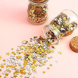 60 g Star Confetti Glitter Star Table Confetti Metallic Foil Stars for Party Wedding Festival Decorations (Gold Silver 60g, 10mm and 6mm)