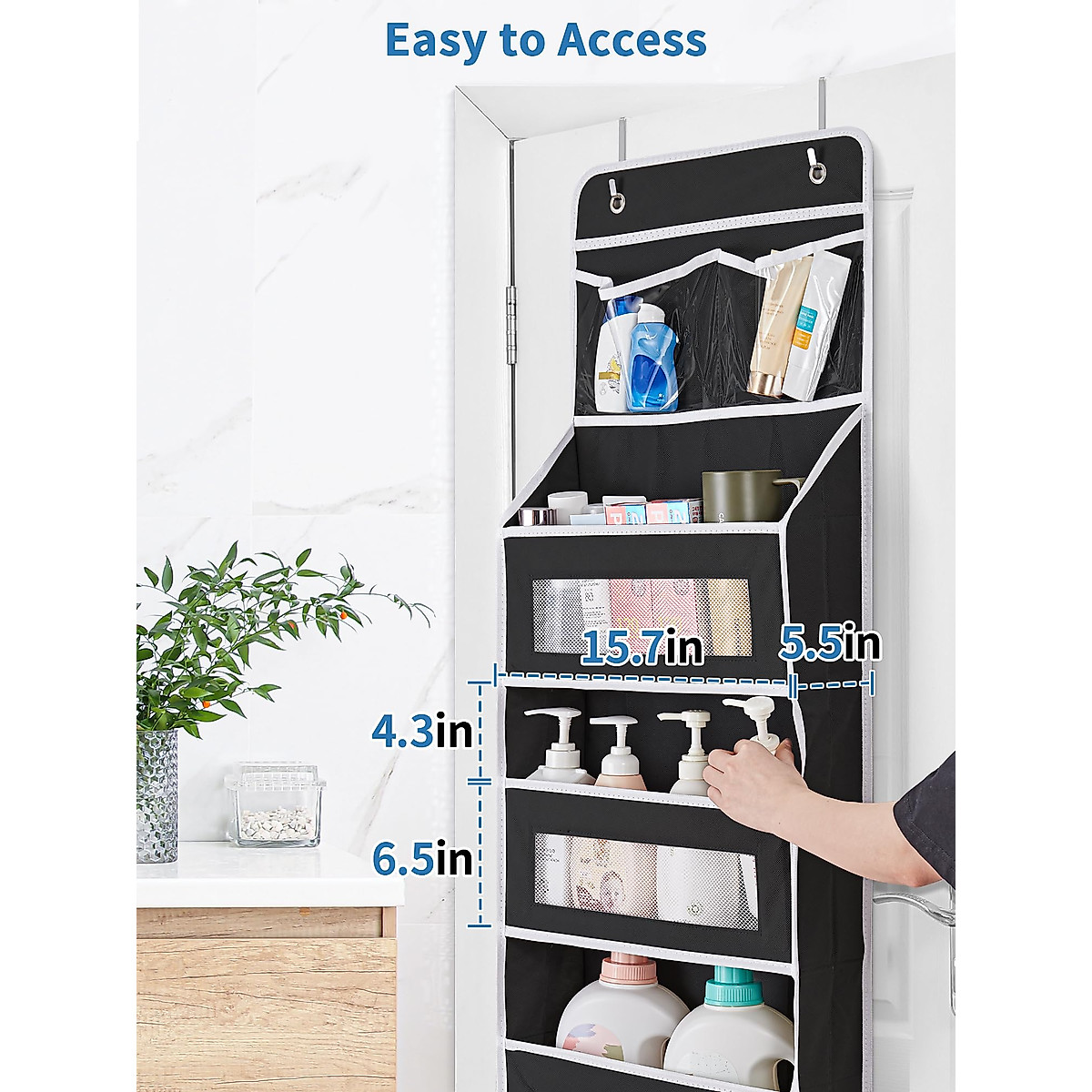 JARLINK 5-shelf Over Door Organizer Storage, Upgrade Hanging Storage with Clear Window, 50 lbs Load Storage Organizer for Bedroom, Bathroom, Nursery, Baby Kids Toys, Diapers, Pantry, Black