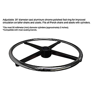 Perch Chrome Rolling Task Chair with Adjustable Back Support and Foot Ring for Hardwood or Tile Floors, Workbench Height, Black Vinyl