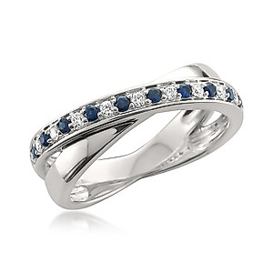 Beyond Brilliance 1/4 Carat Diamond, Pavé-Set 14K White Gold Round Diamond & Blue Sapphire Infinity Band Ring (I-J, I1-I2)