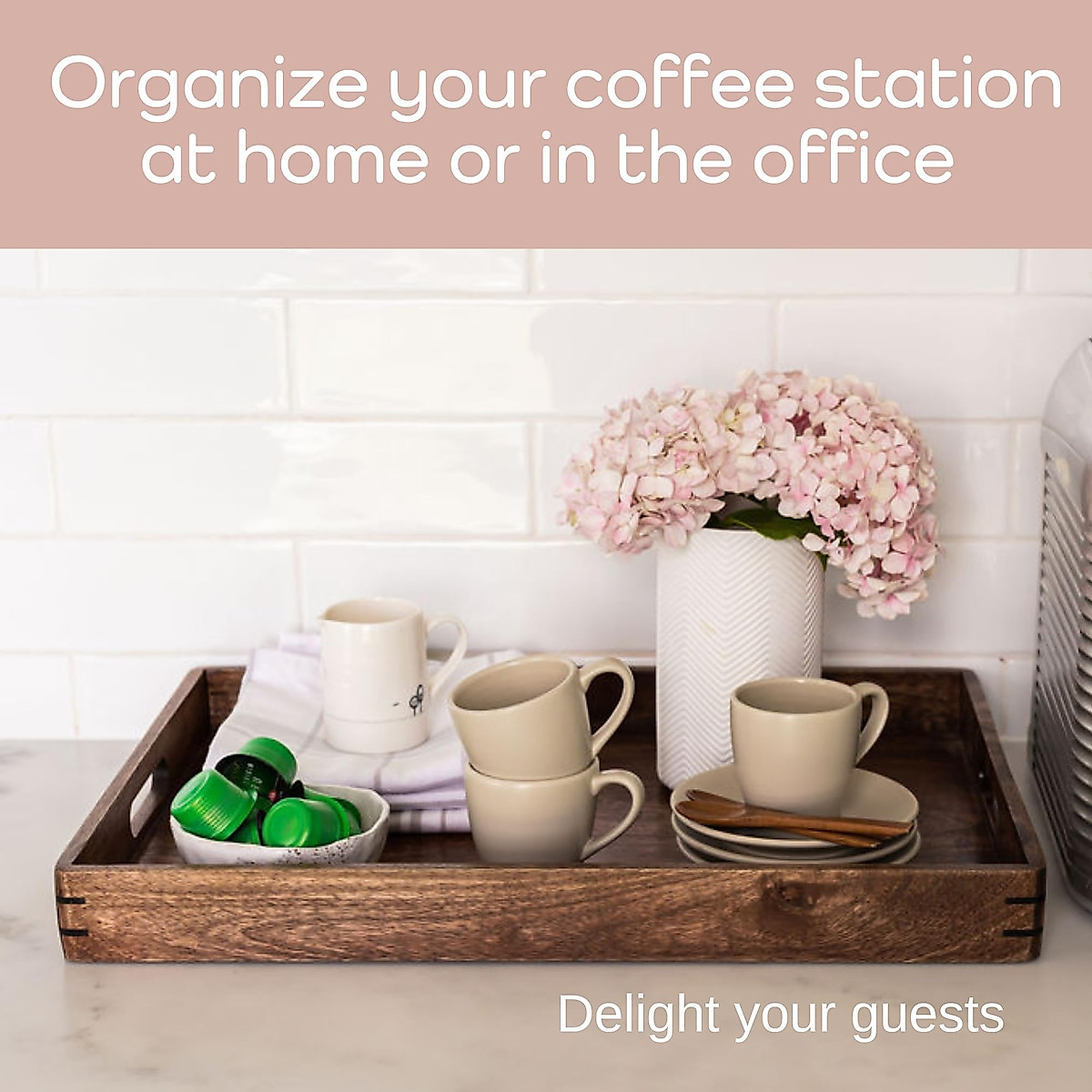 Otucha Large Ottoman Tray 20x14 - Stylish Coffee Table Tray for Living Room, Extra Large Serving Tray for Ottoman, Decorative Wooden Tray for Home Decor & Coffee Bar Accessories (Dark Brown)