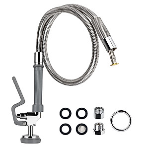 KANONEY Pre Rinse Hose with Spray Valve 38" Stainless Steel Flexible Hose Commercial Sink Sprayer Nozzle Head Replacement Kit for Industrial Restaurant Commercial Kitchen Faucet