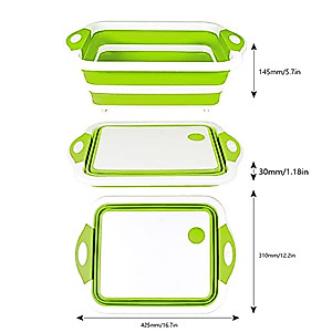 QiMH Collapsible Cutting Board - Portable Washing Veggies Fruits Food Grade Camping Sink (8.5Quart) with Draining Plug - Foldable Multi-function Kitchen Plastic Silicone Basin(Knife Included)