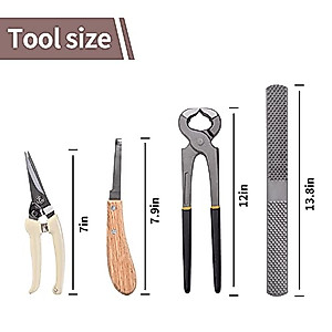 JIOU JIA Horses Farrier Hoof Tool Kit - Hoof Trimmer Horse Hoof Rasp Cutter Set Horseshoe Pliers File Equestrian Supplies with Roll Bag - for Horses Cattle Sheep and Donkeys