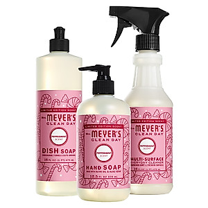 Mrs. Meyer's Kitchen Set, Dish Soap, Hand Soap, and Multi-Surface Cleaner, 3 CT (Peppermint)