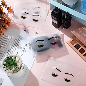 Kajaia 100 Pieces 6 x 4 Inch Eyelash Makeup Bags Clear Eyelash Aftercare Bags Eyelash Cosmetic Bags Empty Lash Zipper Pouches EVA Eyelash Eyebrow Printed Bags Multipurpose Toiletry Bags for Women