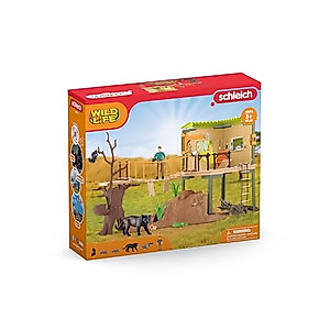Schleich Wild Safari Ranger Adventure Station Wildlife Action Playset - Safari Animals Tree Toys Playset with Alligator, Panther, Safari Base, Guide Figurine, and More, Gift for Boys and Girls Ages 3+