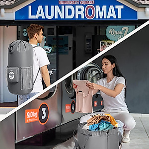 Aisbei 100L Foldable Laundry Bag Backpack with Chest Straps-Large Travel Laundry Bag for Dirty Clothes-Laundry Hamper Bag for College Apartment Laundromat Dorm Room Camping Essentials（Grey）