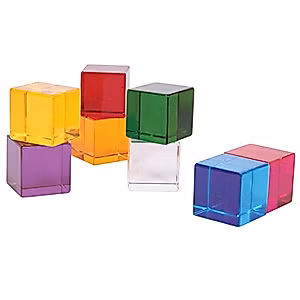 TickiT Perception Cubes - Set of 8 - Assorted Colors - Transparent Manipulatives for Visual Sensory Play - Observe Light and Color-Mixing - Light Panel Accessory