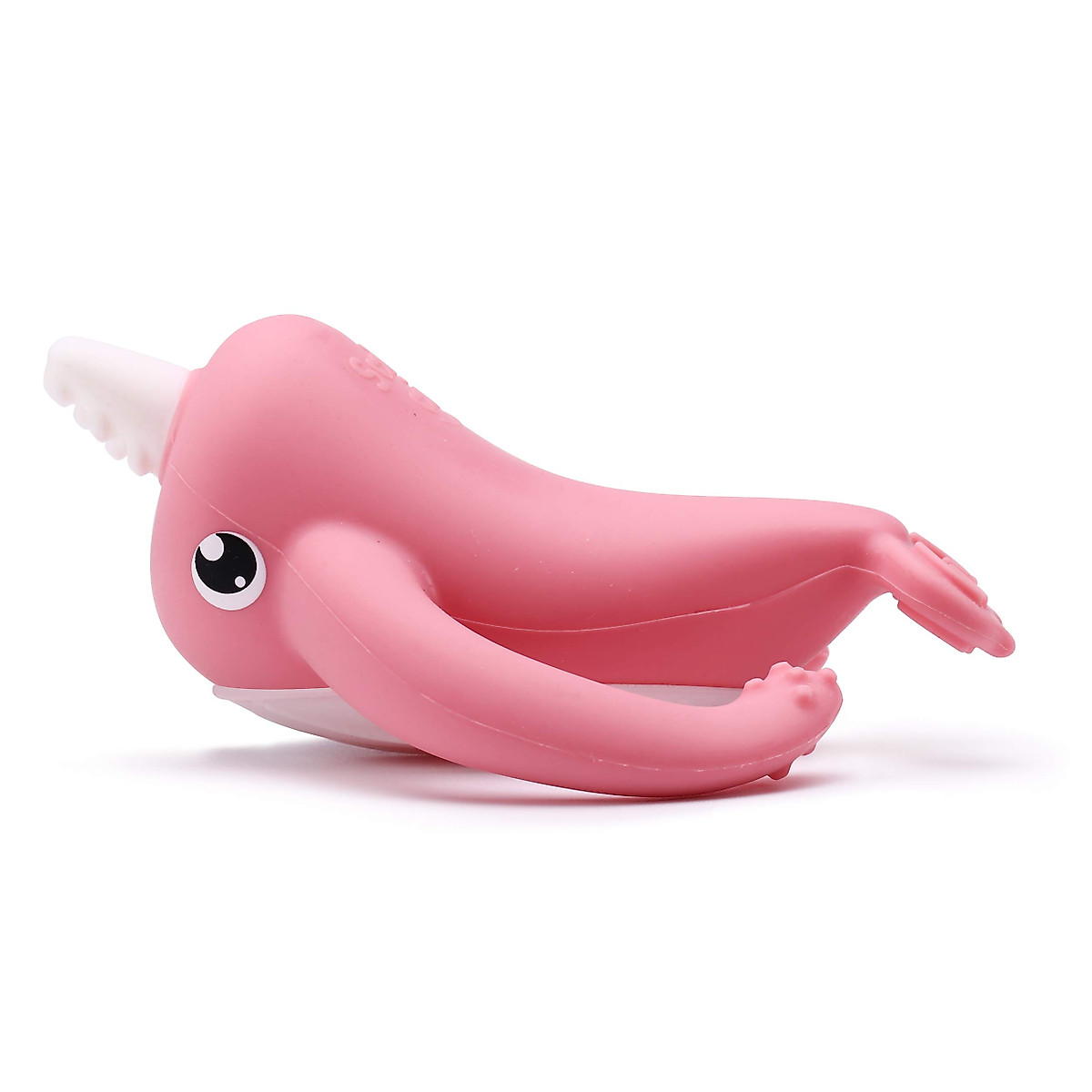 Smily Mia Nora Narwhal Soft Silicone Teething Toy/Toothbrush with Two Handles for 3M+ Babies Teething Pain Relief, Pink