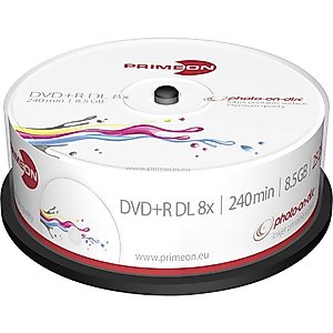 Primeon 2761252 DVD + R 25 8X Speed, 8.5GB 240 min – 25 Spindle Pack