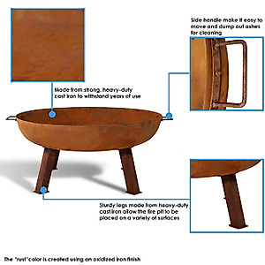 Sunnydaze 24-Inch Cast Iron Heavy-Duty Fire Pit for Outside - Wood-Burning Outdoor Fire Pit Bowl with Handles - Oxidized Finish