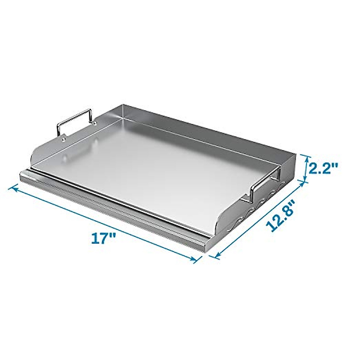 Skyflame Universal Stainless Steel Griddle Flat Top Plate with Even Heating Bracing for BBQ Charcoal/Gas Grills, Camping, Tailgating, and Parties 17" x 13"