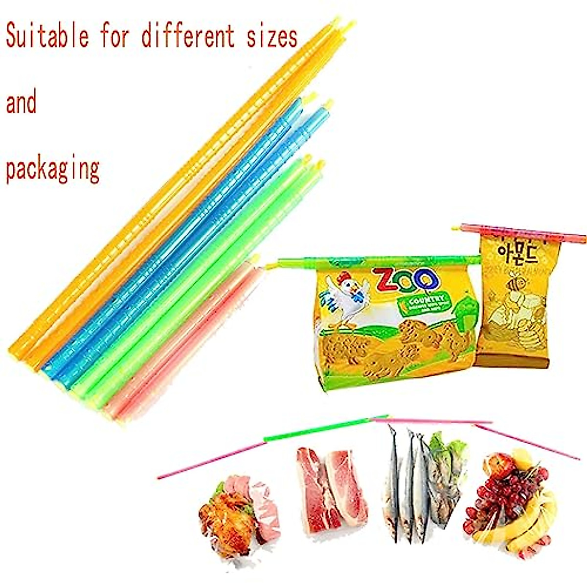 ANCHDO 16pcs Bag Sealer Sticks，4 Lengths，Plastic Bag Sealer Clips Sticks Slide On Bag，Gripstik Bag Sealer Slide Sticks for Food Storage ，Bread and Snack Bags