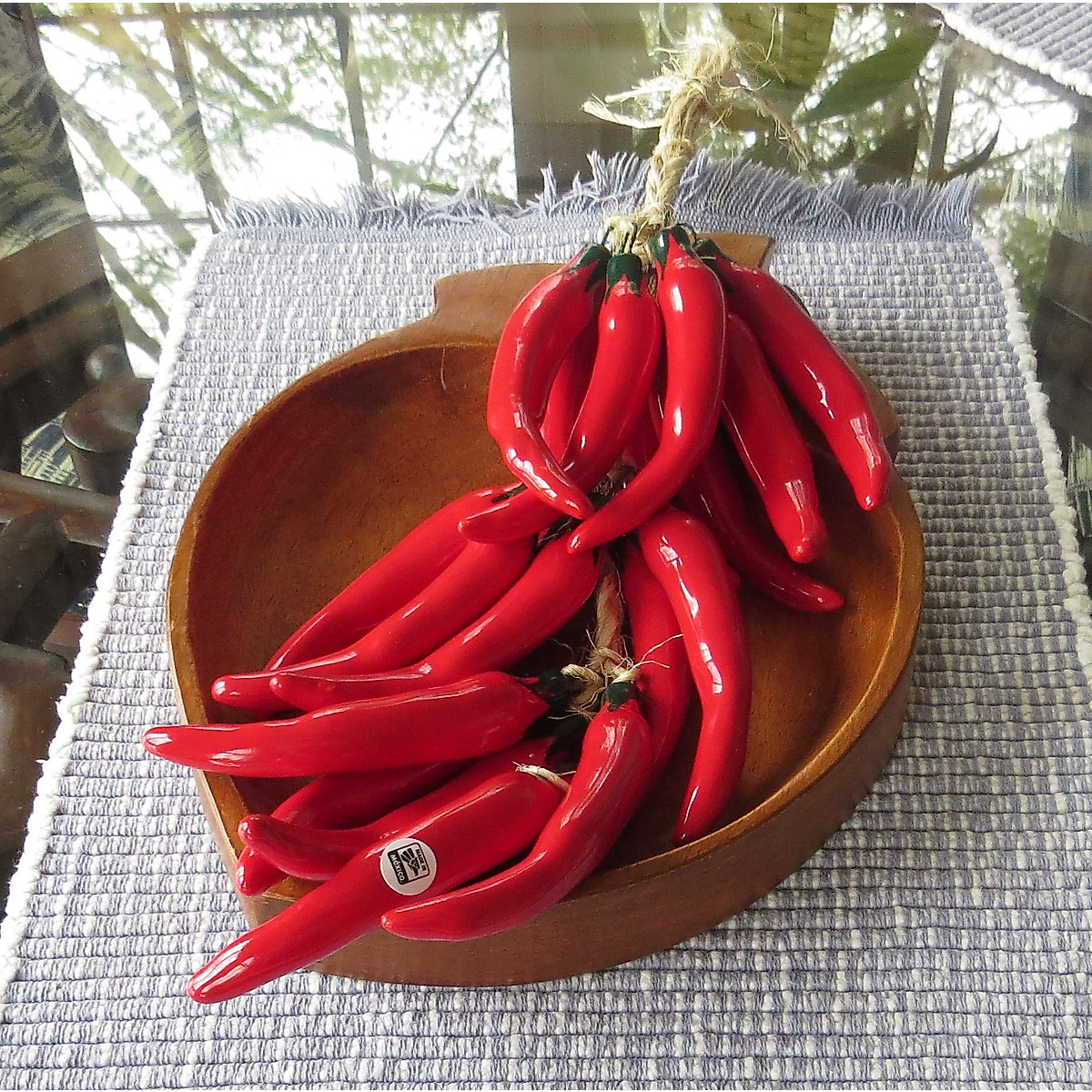 Generic Ceramic Talavera Red Chile Pepper - 15 in Red Chiles - Beautiful Mexican Handmade - Individually Unique - Red Chili Pepper Decorations - Pepper String - Red Chili Décor
