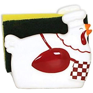 World-Accents White Ceramic Hen Chef Shaped Sponge Holder