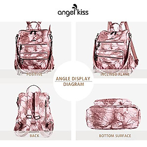Backpack Purse Women PU Leather ladies fashion shoulder bag Casual Tassel Zipper Angel Kiss Backpacks(Pink)
