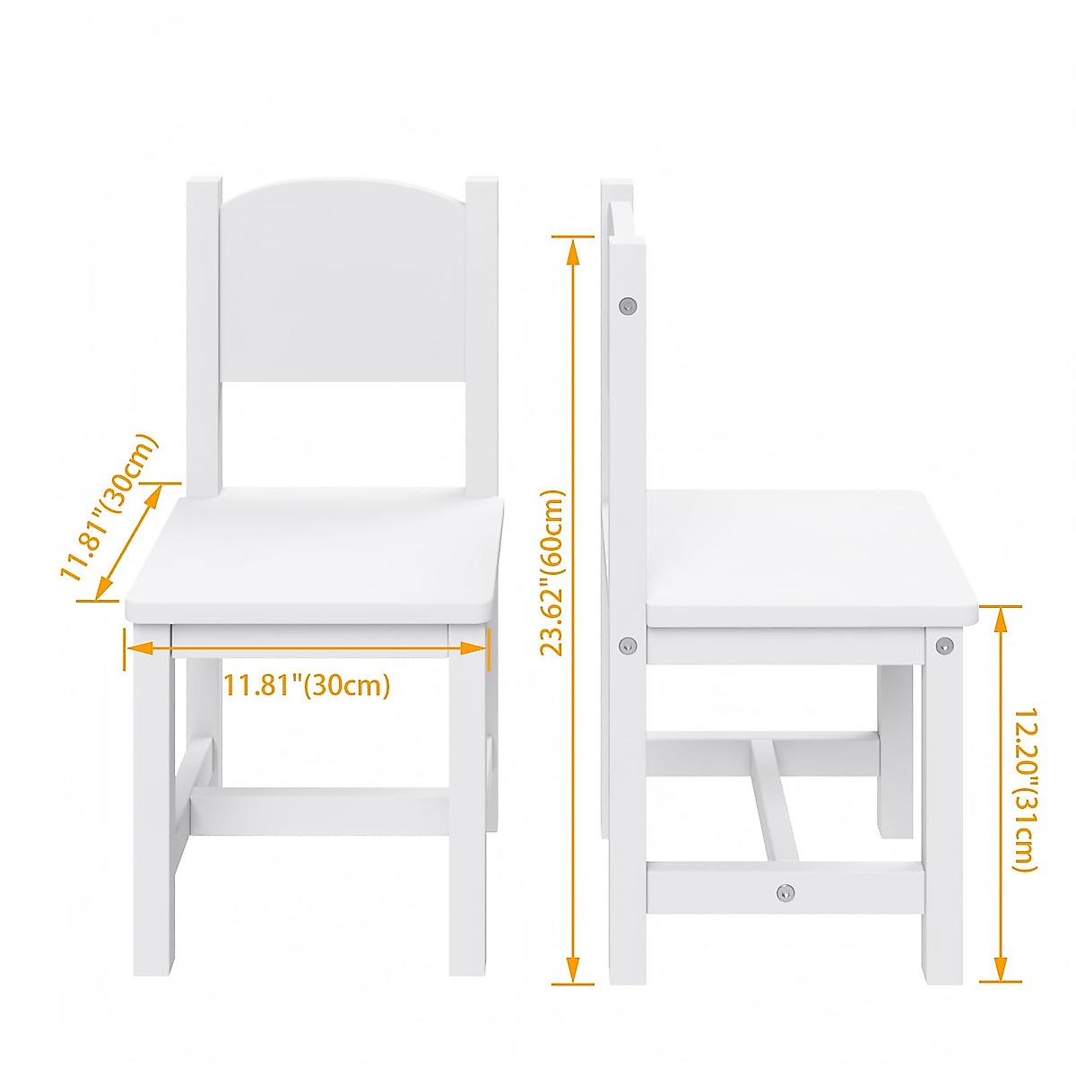 Timy Toddler Wooden Chair Pair, Kids Furniture for Eating, Reading, Playing 2 Pack (White)