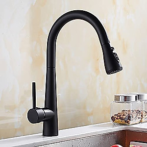 Kitchen Sink Faucet for Bar Farmhouse Commercial, Pull Out Kitchen Tap, Single Handle Kitchen Faucet Mixer, Single Hole 360 Rotate Copper Chrome/Black Swivel Sink Mixer Tap (Color : Black)