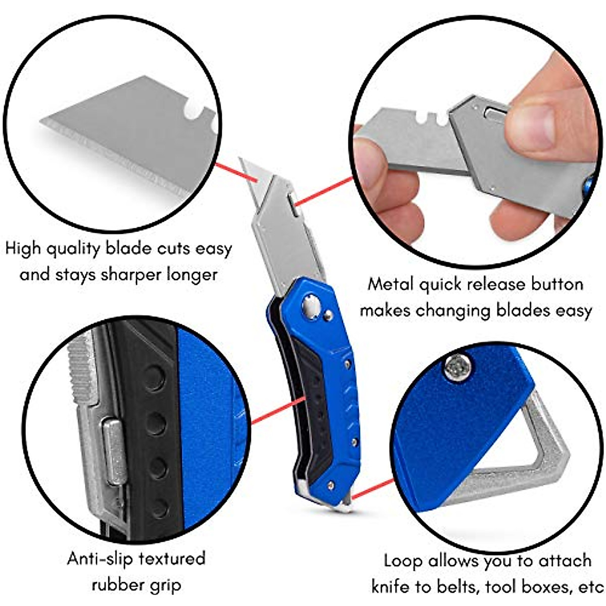 BirdRock Home Premium Folding Utility Knife – 2 Pack - Small Compact Pocket – Folding Box Cutter Tool – 3 Extra Razor Blades – Cut Cardboard Boxes – Locking Safety Knife Set