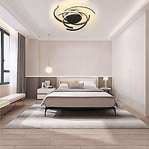 Phlilqe Modern LED Ceiling Light Dimmable Chandelier Living Room Kitchen with Remote Control Hanging Lamp, Dining Room Flush Mount Acrylic Chic Ceiling Chandeliers Lighting for Bedroom (Black, 22")