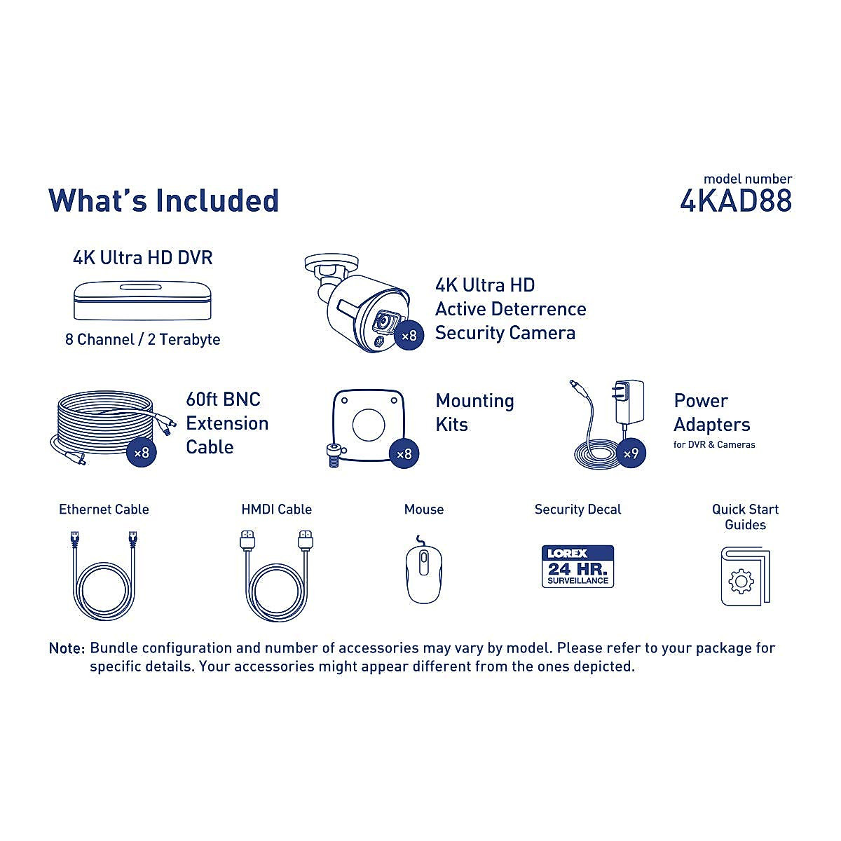 Lorex 4K Indoor/Outdoor Analog Wired Security Camera System, Ultra HD Bullet Cameras with Motion Detection Surveillance, Color Night Vision & Smart Home Compatibility, 2TB 8 Channel DVR, 8 Cameras