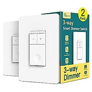 TREATLIFE 3 Way Smart Dimmer Switch 2 Pack, 2 Master Dimmer Switch Compatible with Alexa, Google Assistant, WiFi Light Switch Remote Control, Neutral Wire Needed, Schedule, No Hub Required