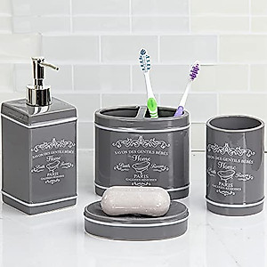 Home Basics Paris Collection Bathroom Accessories Bundle in Grey | Waste Bin | Soap Dispenser | Soap Dish | Tumbler | Toothbrush Holder | Elegant Design