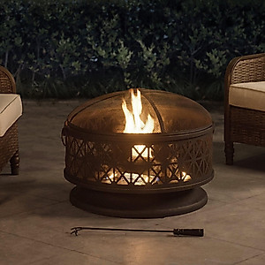 Sunjoy 30 in. Outdoor Fire Pit, Patio Black Round Wood-Burning Steel Firepit Large Fire Pits for Outside with Spark Screen and Fire Poker