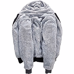 SCODI Hoodies for Men Winter Fleece Sweatshirt - Full Zip Up Thick Sherpa Lined 1712-BlackGrey-L