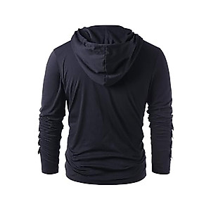 Iivos Men's Knight Drawstring Lace Up Pullover Hoodie Steampunk Long Sleeve Hooded Sweatshirt Black