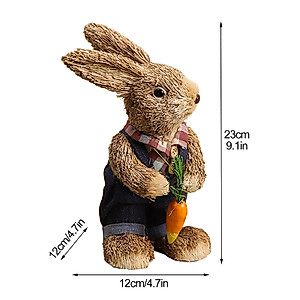 Alapaste Standing Easter Bunny Figures,9.1inch Funny Sisal Easter Bunny Wearing Clothes Holding Carrot for Party and Home Garden Decor,Great Gifts for Children Friends Family