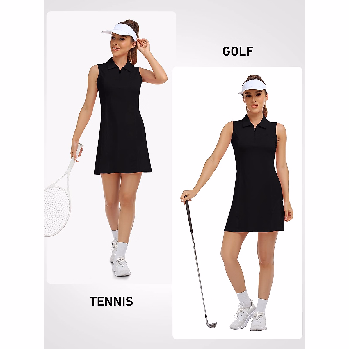 MoFiz Women's Golf Tennis Polo Dress Sleeveless Zip Up Lightweight Quick Dry Moisture Wicking Athletic Sports Workout Black M