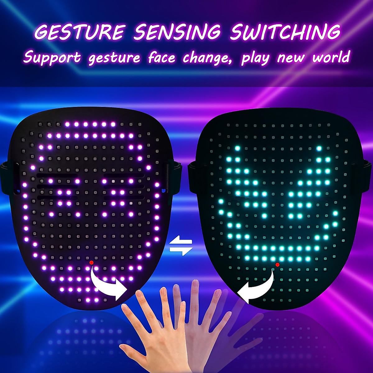 ORWINE LED Mask, Light Up Mask with Gesture Sensing, Unisex LED Lighted Face Transforming Mask for Festival Dj Cosplay Halloween Costume Masquerade Parties Christmas Gifts for Kids