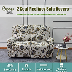 CRFATOP Printed Recliner Chair Slipcover with Pockets 2 Seat Recliner Sofa Covers 6-Pieces Lazy Boy Chair Cover Fallon Collection Slipcover for Recliner with Elastic Bottom,01