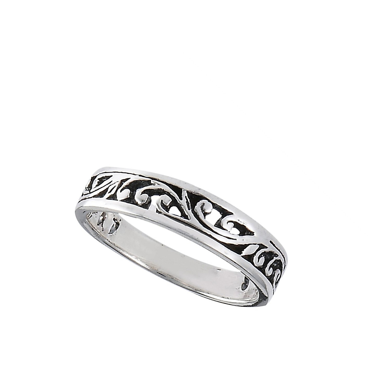 Oxidized Filigree Vintage Vine Stackable Ring Sterling Silver Band Size 6