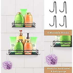Shower Caddy Basket Shelf, Bath Accessories , Shampoo Holder Organizer No Drilling Wall Mounted Adhesive Bathroom Storage Black Stainless Steel (Black) - 2 Pack