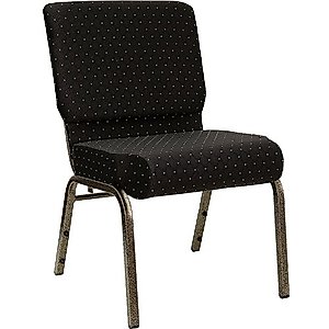 Flash Furniture HERCULES Series 21''W Stacking Church Chair in Black Dot Patterned Fabric - Gold Vein Frame