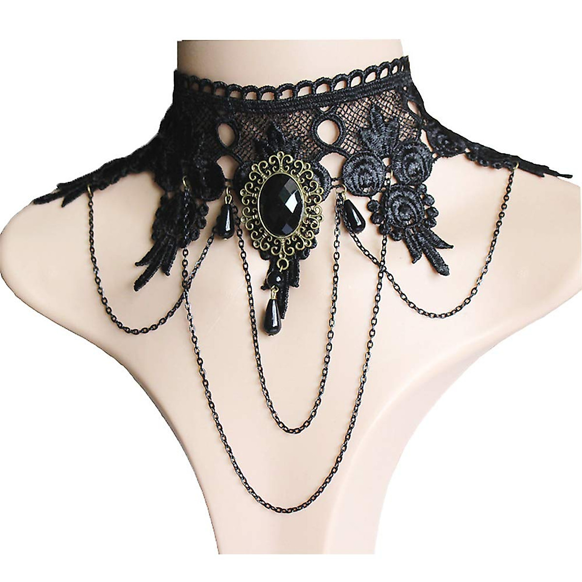 Dumcondy Halloween Elegant Sexy Women Girl Retro Gothic Punk Style Necklace Black Lace Neck Chain Collar Statement Choker Victorian Steampunk Jewelry Party Wedding Princess,5 Pieces/Set