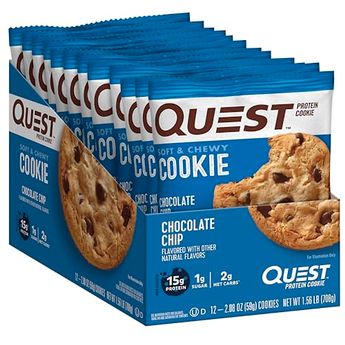Quest Nutrition Chocolate Chip Protein Cookie; Keto Friendly; High Protein; Low Carb; 12 Count
