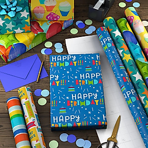 Hallmark Birthday Wrapping Paper Rolls - Stars, Stripes, Balloons, Cupcakes, Happy Birthday Gift Wrap Paper (Set of 6 Rolls: 180 sq. ft. ttl.)