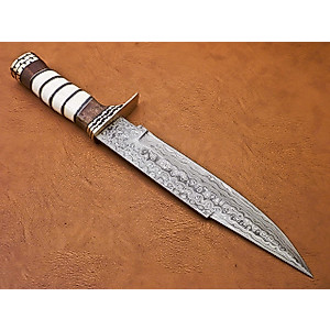 Custom Damascus Hunting Knife Camping Knife With Burl Wood Handle