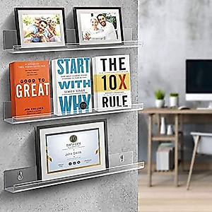 Fasmov 6 Pack 15 Inch Acrylic Floating Bookshelf, Invisible Wall Bookshelves for Kids Room, Living Room, Office, Bedroom, Bathroom, Kitchen